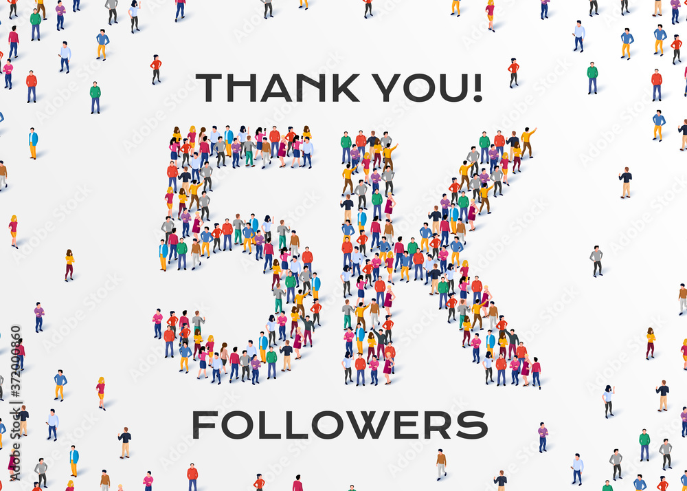 5K Followers. Group of business people are gathered together in the ...