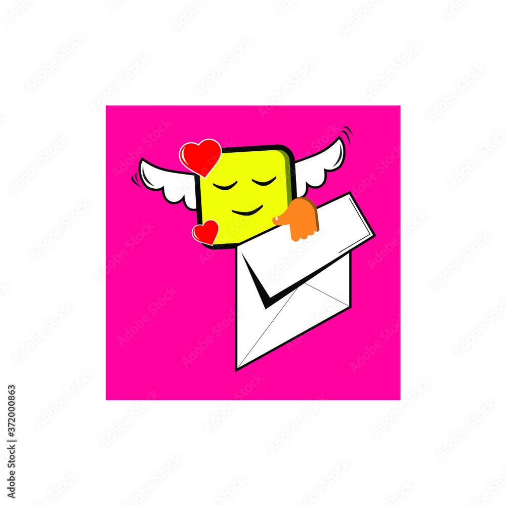 winged love emoji holding a message envelope, letter, smiley, mail 2 ...