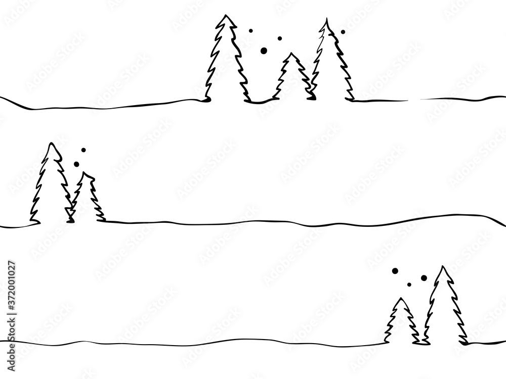 simple childish hand drawn continuous line art pine tree seamless ...