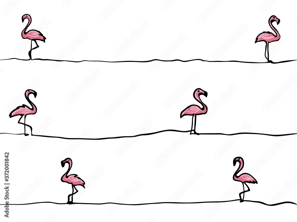 simple childish pink flamingo continuous line art seamless pattern ...