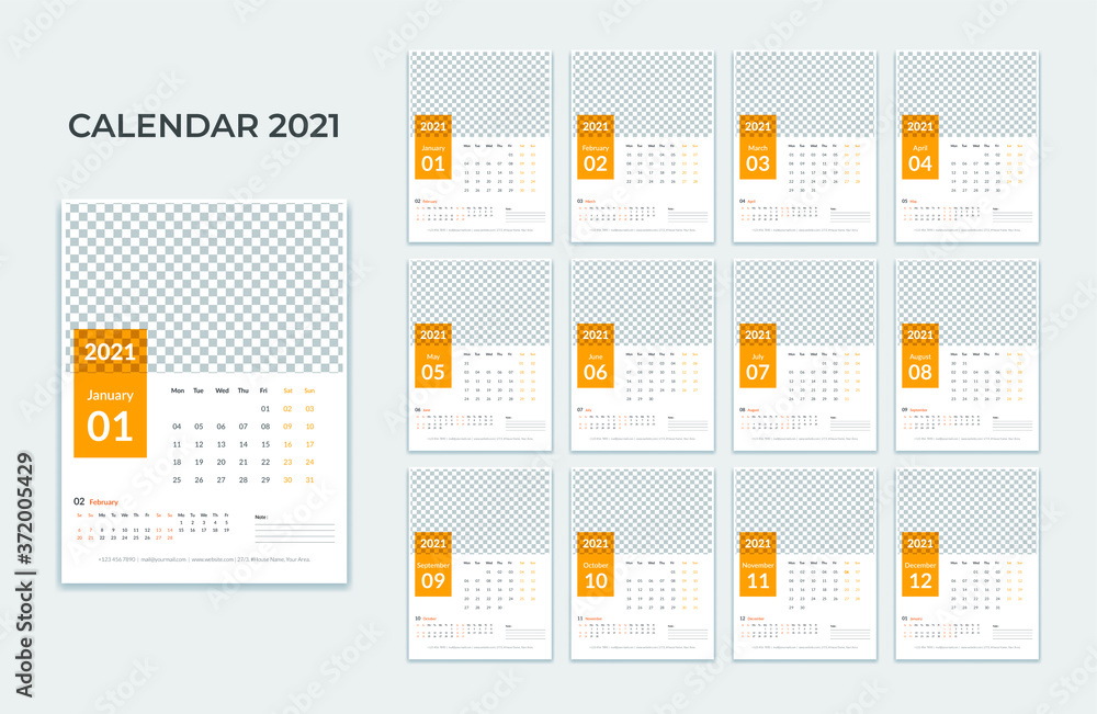 Minimalist 2021 wall calendar, date planner, week planner template ...