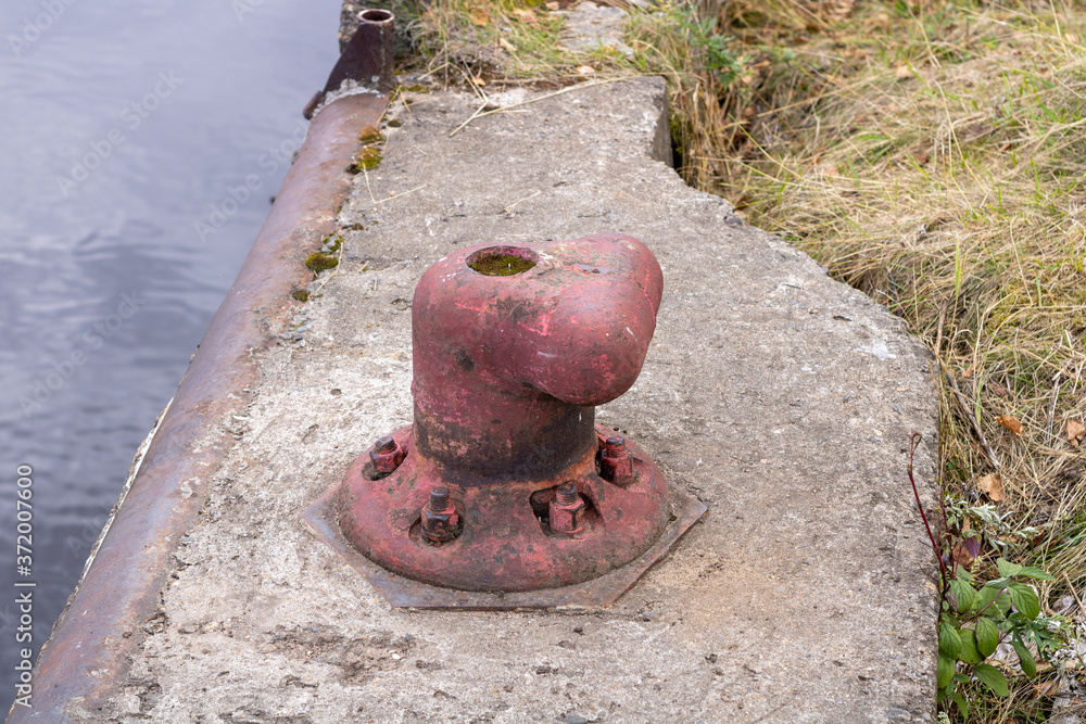 Marine bollard, marine mooring bollard. Equipment at the pier. Stock ...