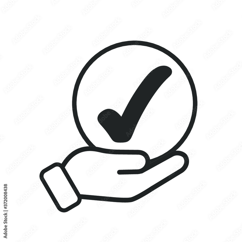 Check mark symbol in hand. Vector illustration Stock Vector | Adobe Stock