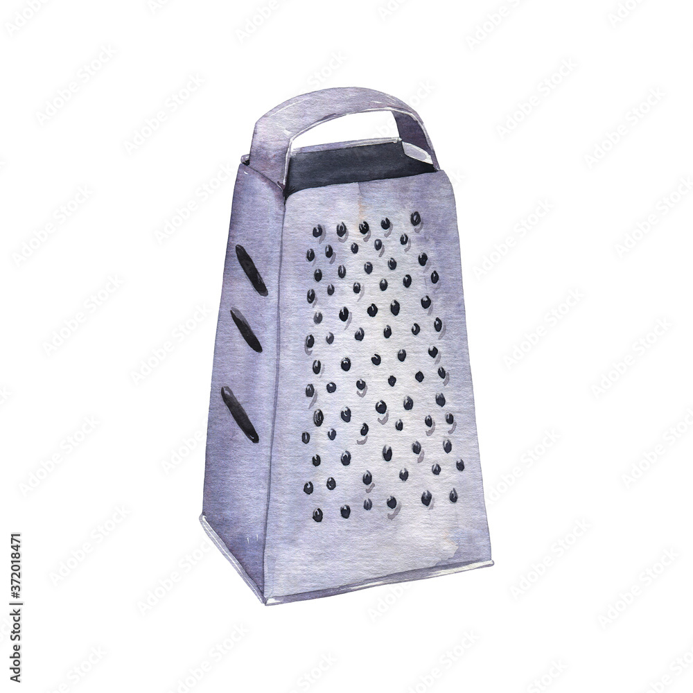 Metal or steel grater isolated on white background. Hand drawn ...