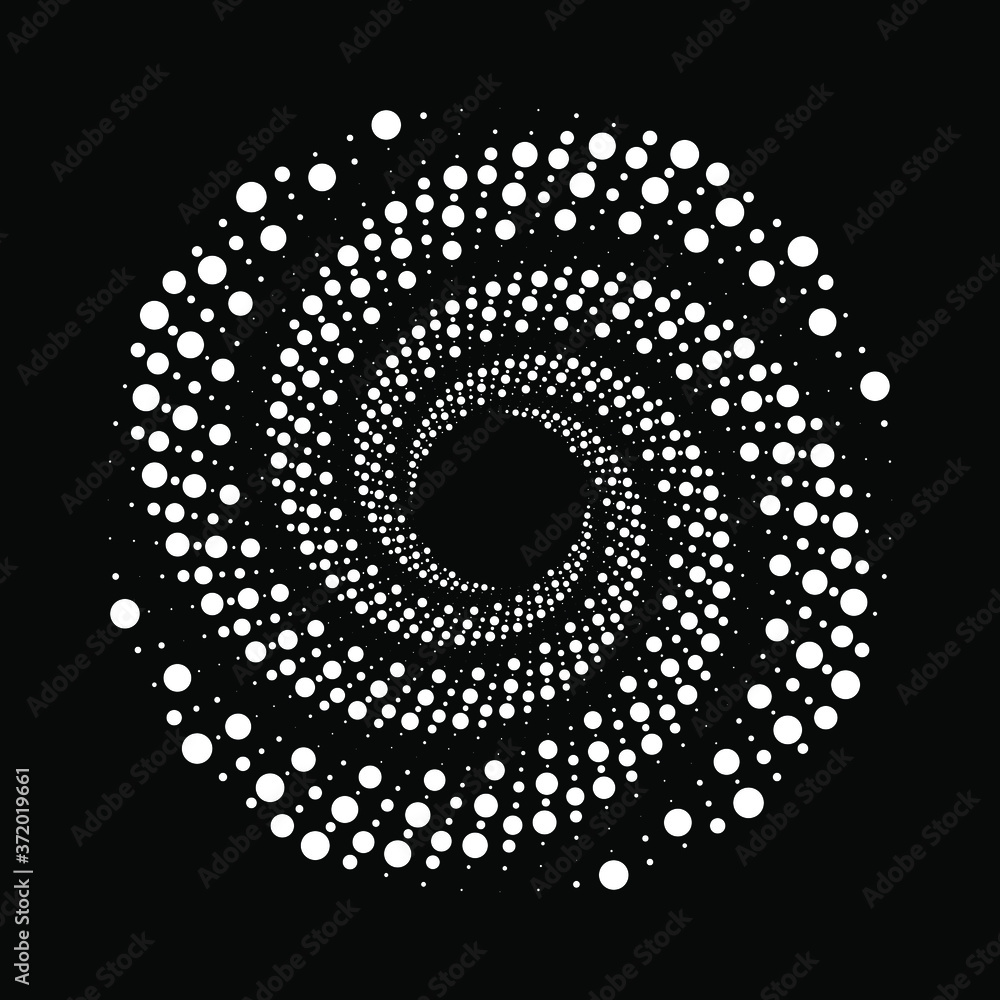 White round vector dotted shape. Spiral form. Trendy design element for ...