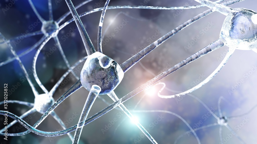 Nerve node impulse, neuron close-up, neural network, neural activity ...