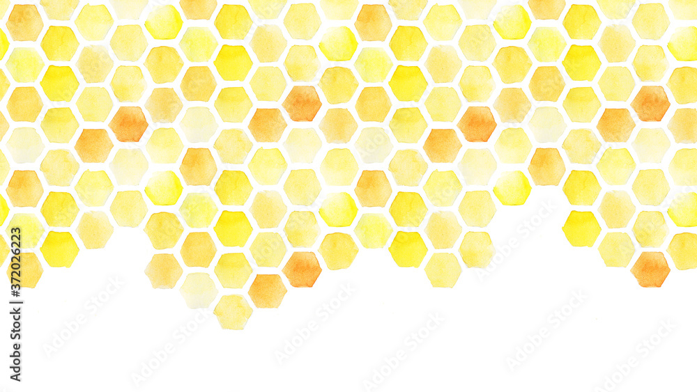 seamless background, honeycomb border. yellow honeycomb watercolor hand ...