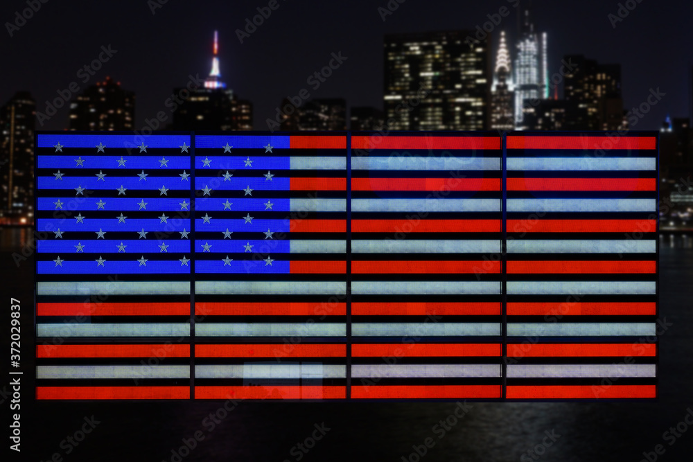 American Flag At Night Lighting