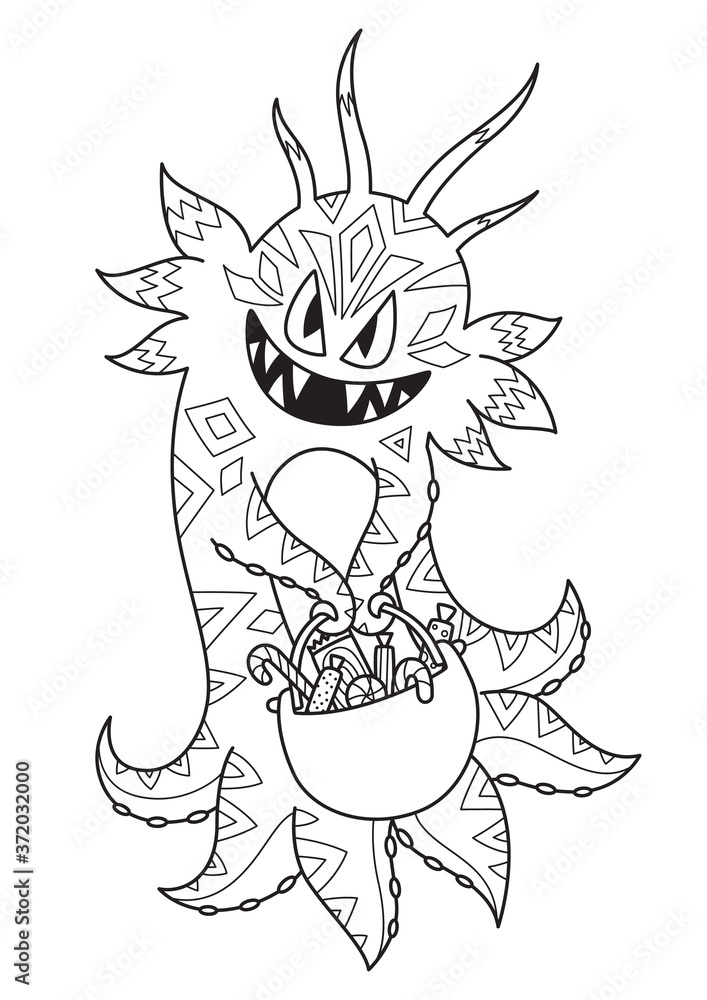 Doodle halloween coloring book page cute monster. Antistress for adults ...