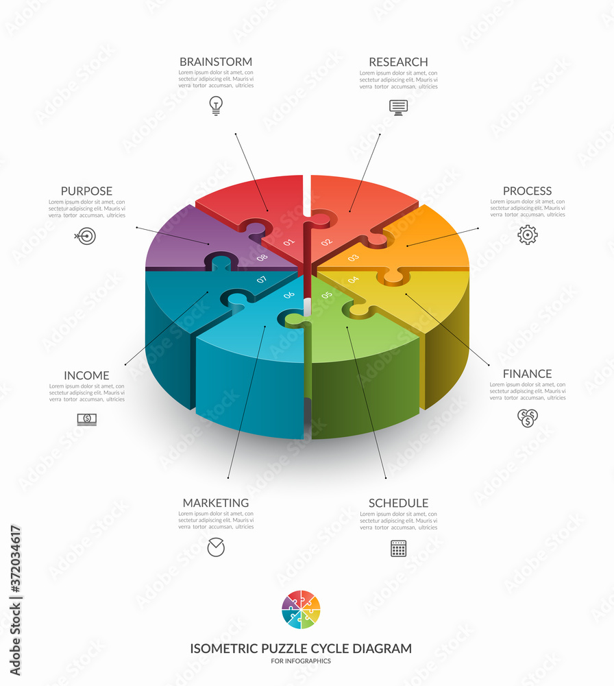 Infographic isometric puzzle circular template. Cycle diagram with 8 ... Infographic isometric puzzle circular template. Cycle diagram with 8 ...