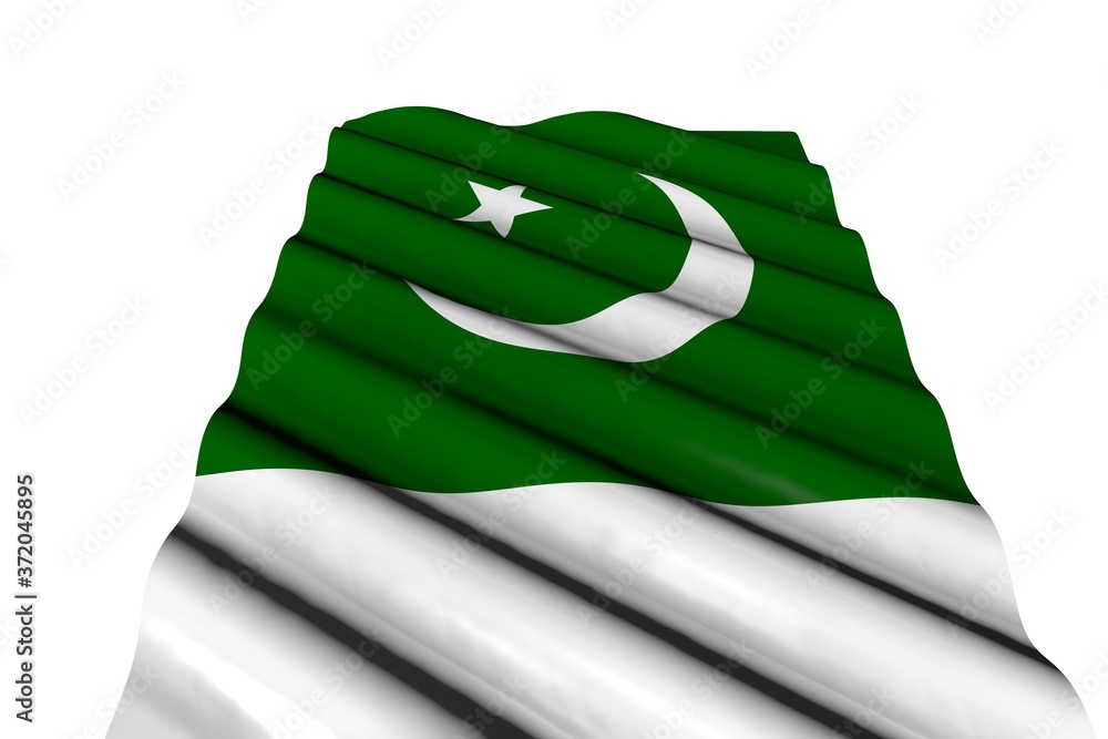 nice shiny flag of Pakistan with large folds lying isolated on white ...