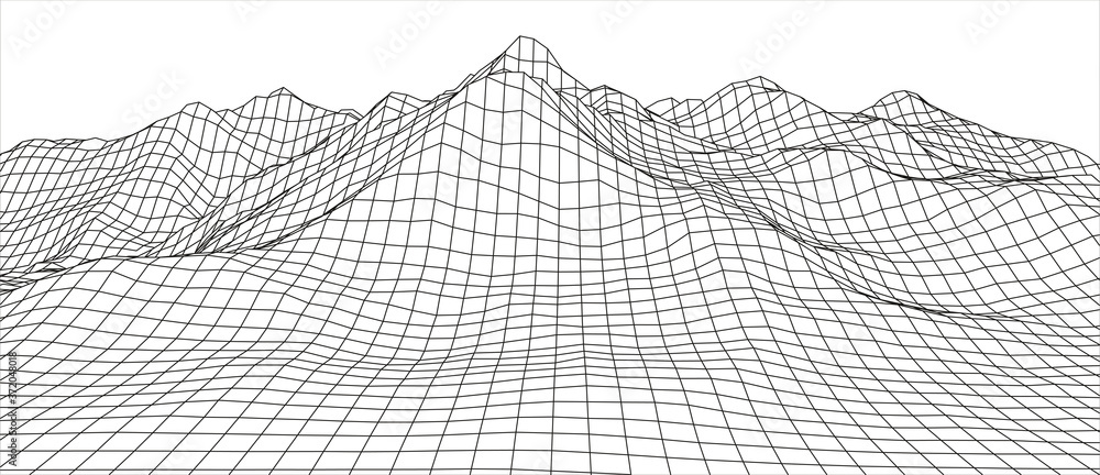 Wireframe 3D landscape mountains. Wireframe landscape wire. 3d ...