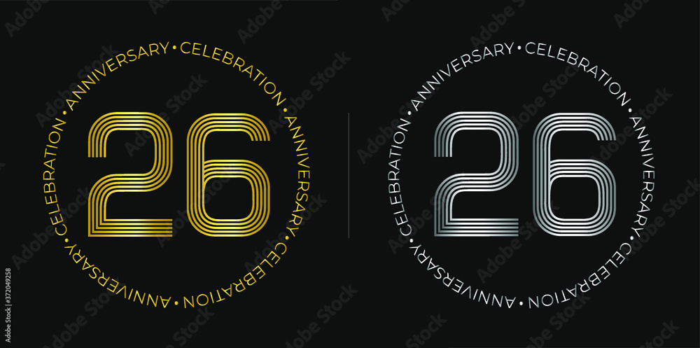26th birthday. Twenty-six years anniversary celebration banner in ...