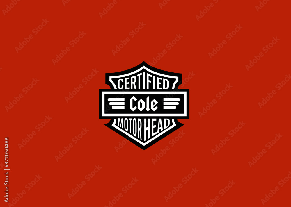 Cole Name Art Motor Head Theme Design Black and White Emblem with ...