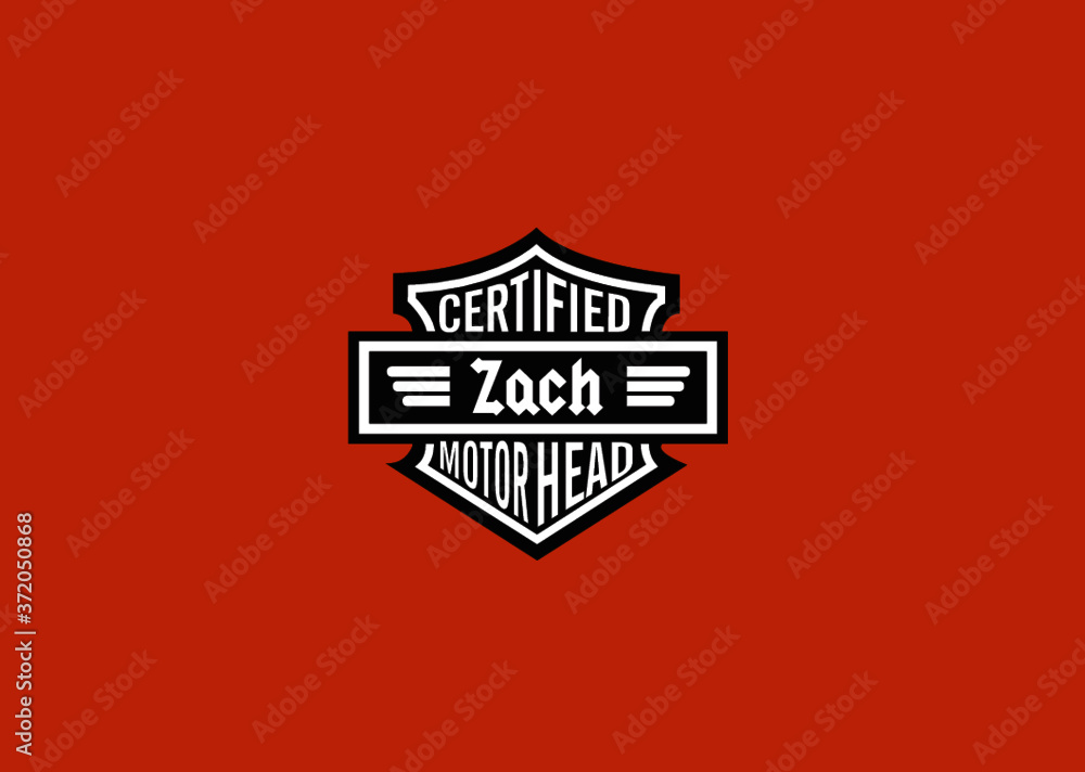 Zach Name Art Motor Head Theme Design Black and White Emblem with ...