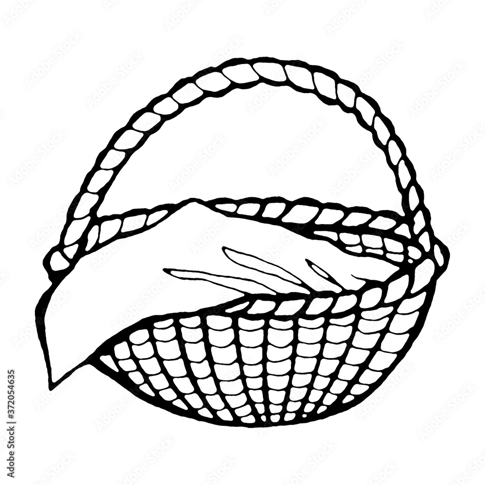 Picnic basket wicker. Graphics, outline drawing. Stock illustration ...