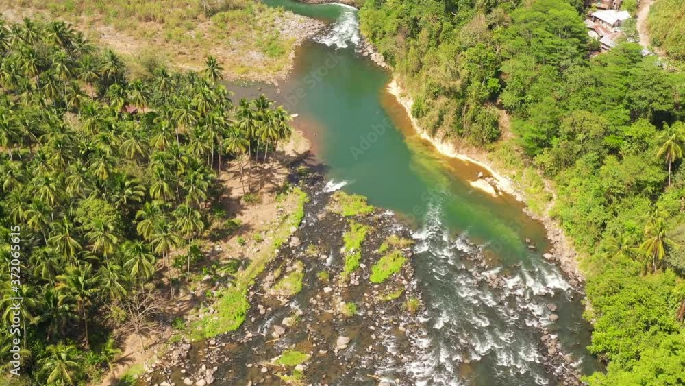 Tropical landscape: River and rainforest. Cagayan de Oro river ...