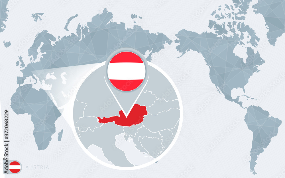 Pacific Centered World map with magnified Austria. Flag and map of ...