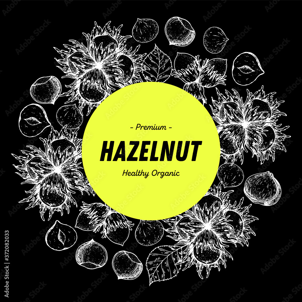 Hazelnut nuts hand drawn sketch. Hazelnuts label, logo. Nuts vector ...