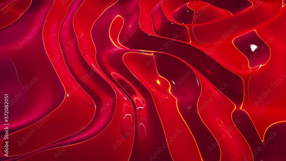 Looped abstract fluid background. Beautiful wavy glass surface of red liquid with pattern ...