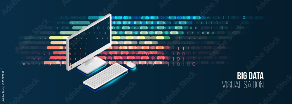 Big Data Visualization Banner Abstract Background With Lines Array And Binary Code Connection