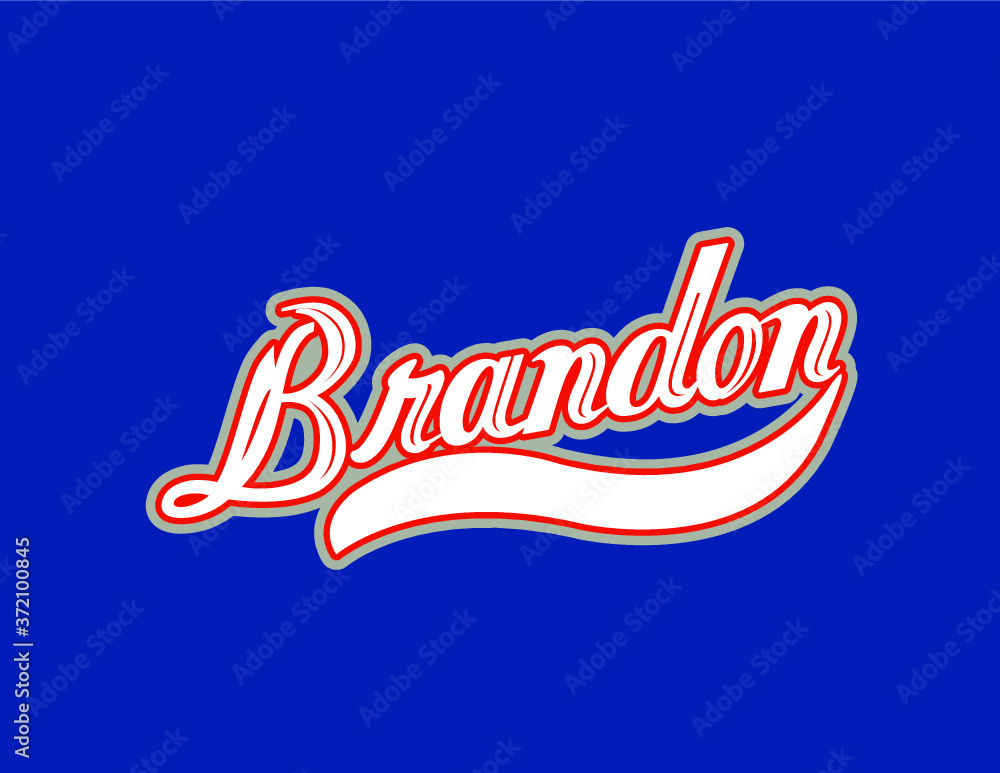 Brandon name art designed in a white and red athletic script with blue ...