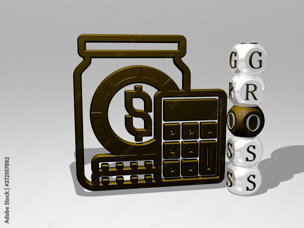 GROSS 3D icon beside the vertical text of individual letters, 3D ...