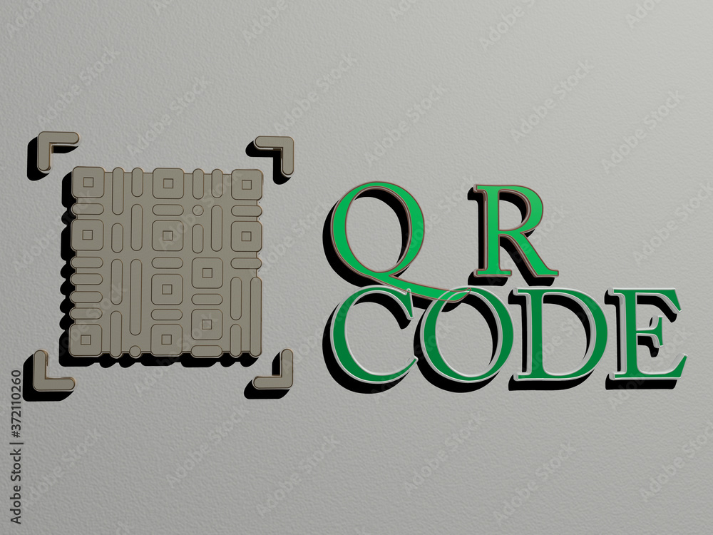 qr code icon and text on the wall, 3D illustration for business and ...