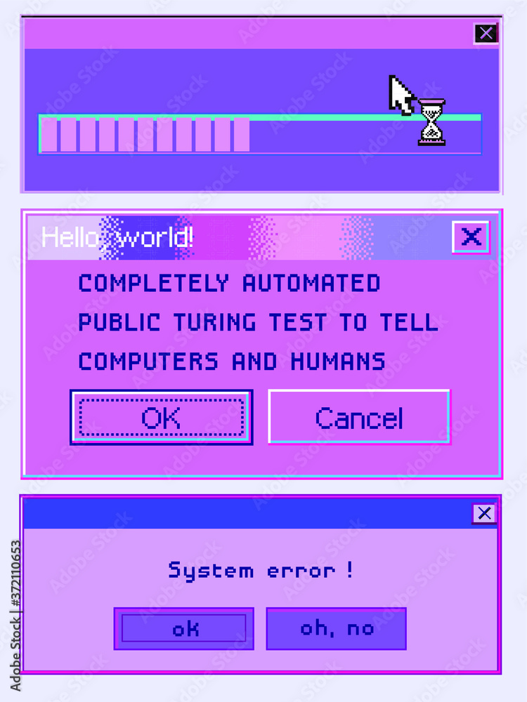 Old user interface elements, retro message box with buttons. Vaporwave and retrowave style ...