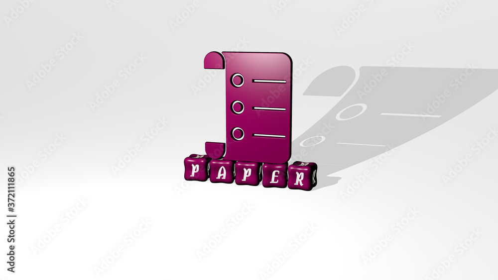 paper 3D icon object on text of cubic letters, 3D illustration for ...