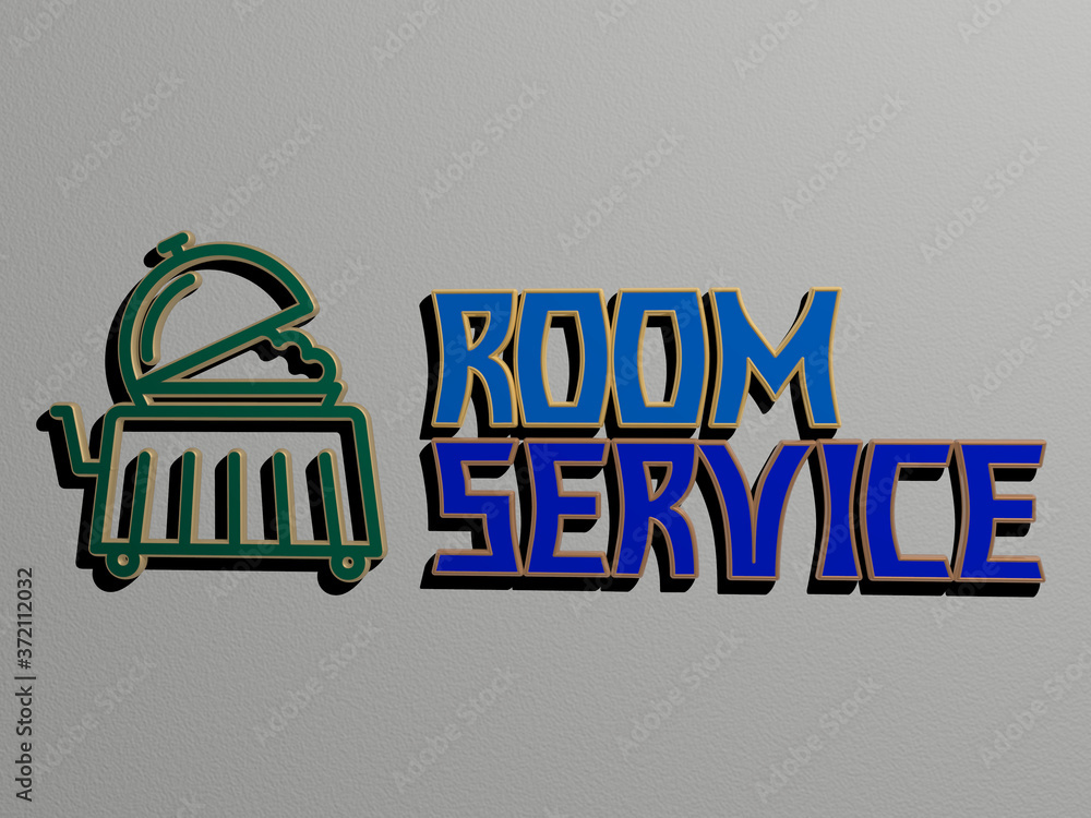 3D illustration of ROOM SERVICE graphics and text made by metallic dice ...
