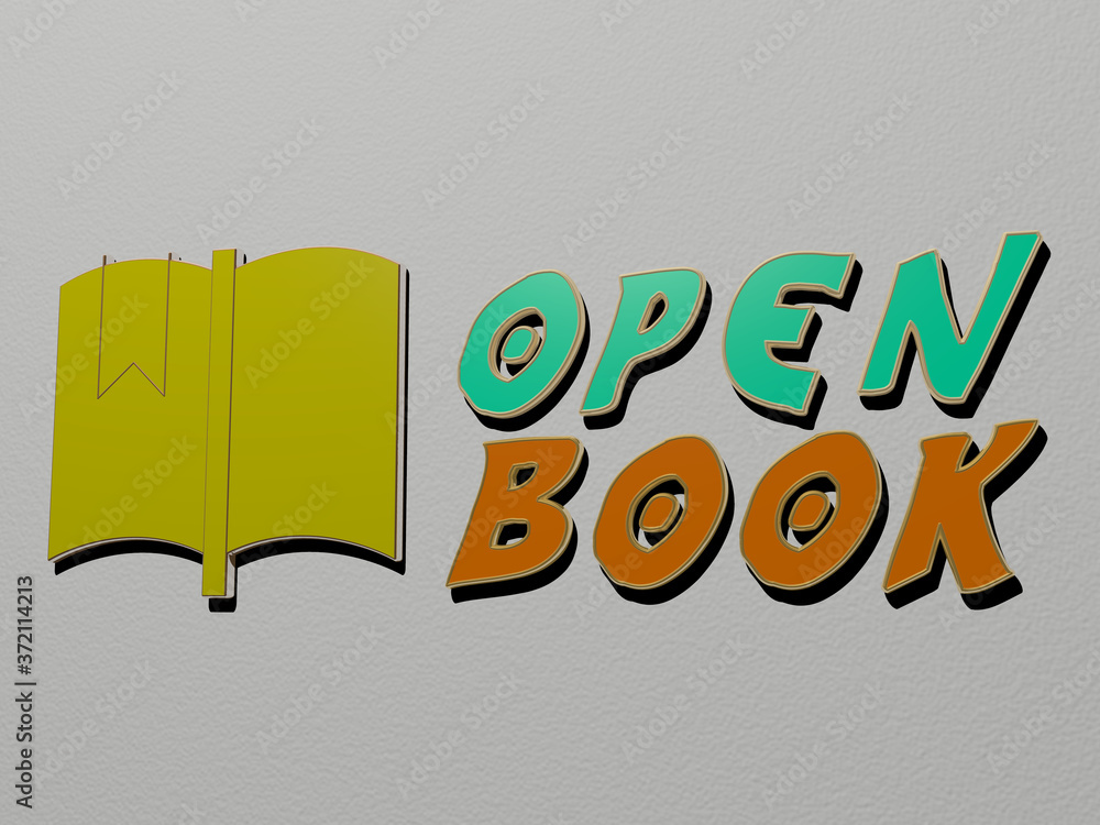 3D representation of open book with icon on the wall and text arranged ...