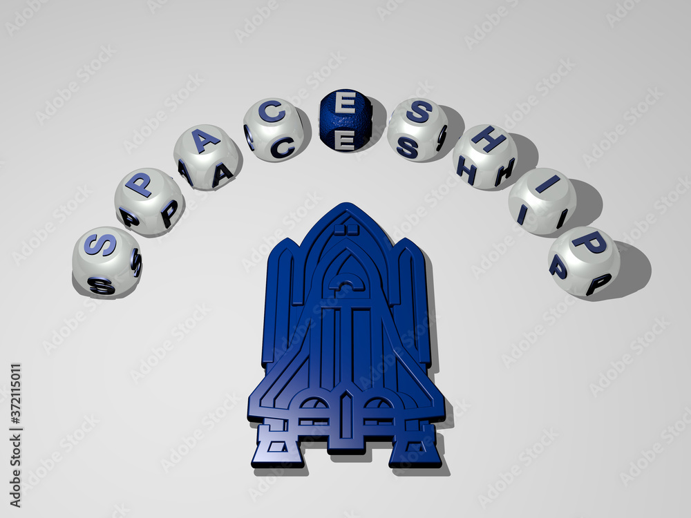spaceship 3D icon surrounded by the text of cubic letters, 3D ...