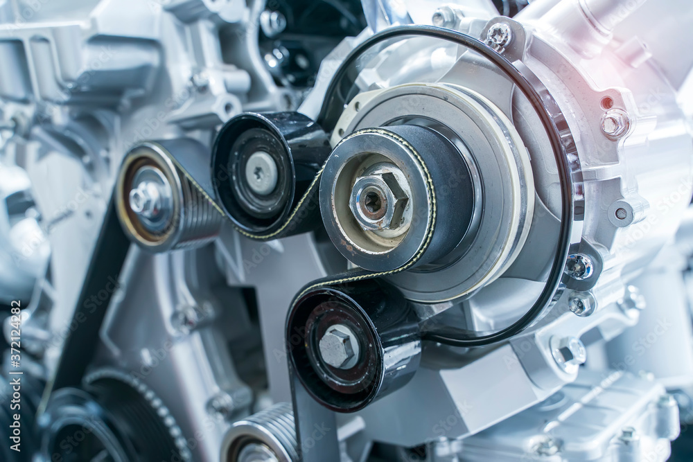 Timing chain of car, tensioners in engine. Stock Photo | Adobe Stock