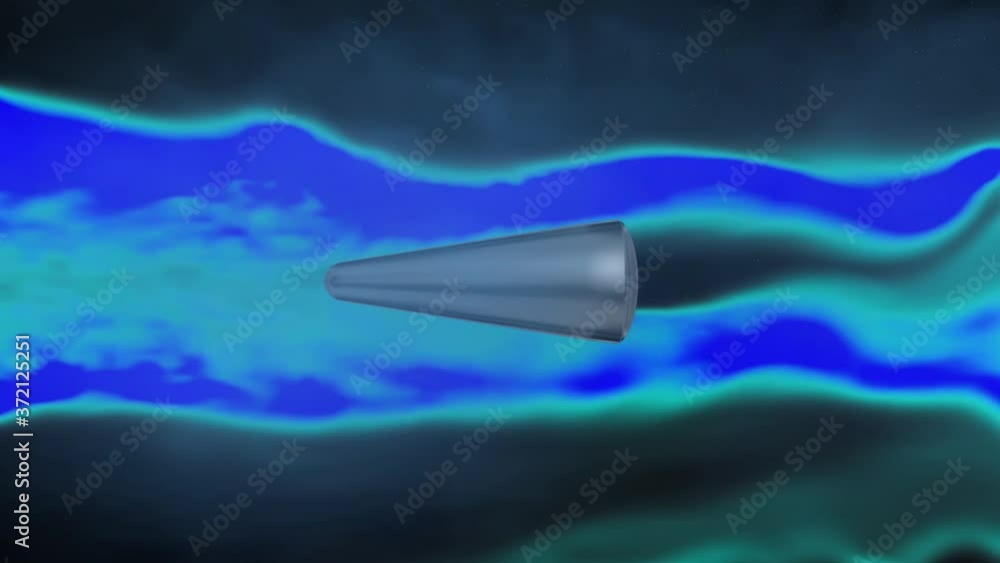 Bullet in wind tunnel. Projectile speeding through smoke. Round tip. 3d ...