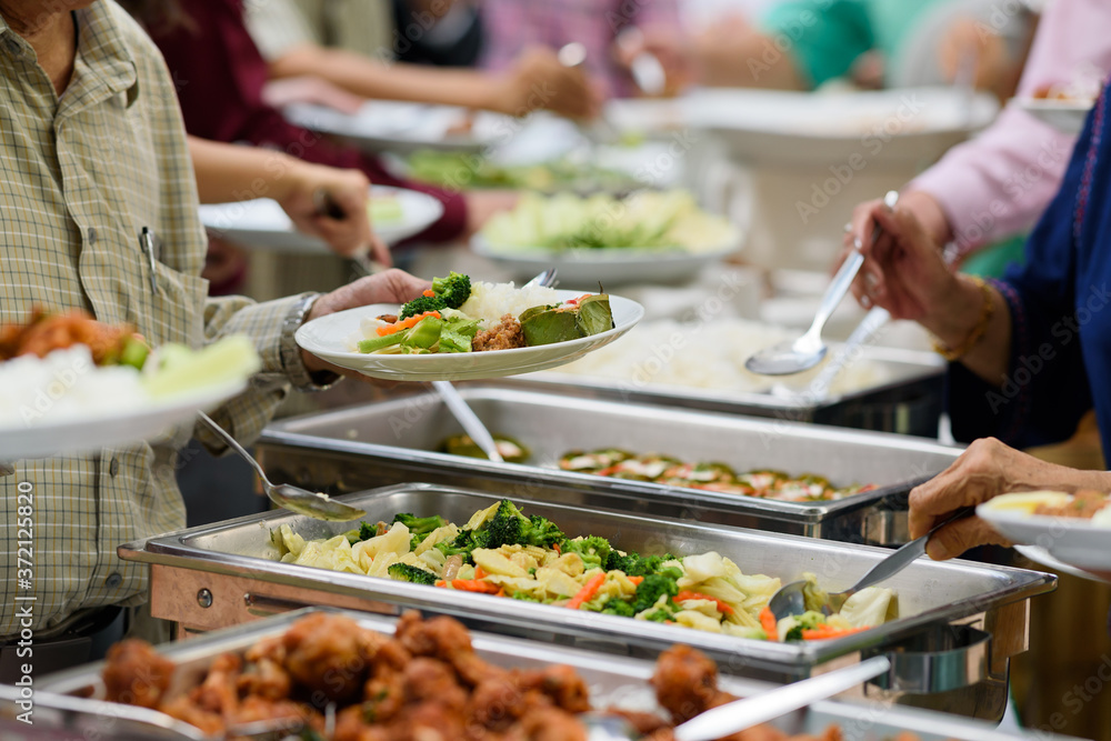 buffet food, catering food party at restaurant, mini canapes, snacks ...