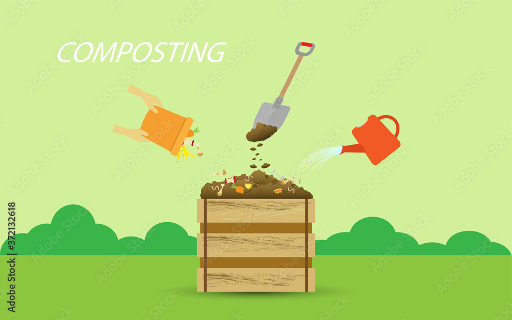 Compost illustration, compost bin with organic waste illustration for ...
