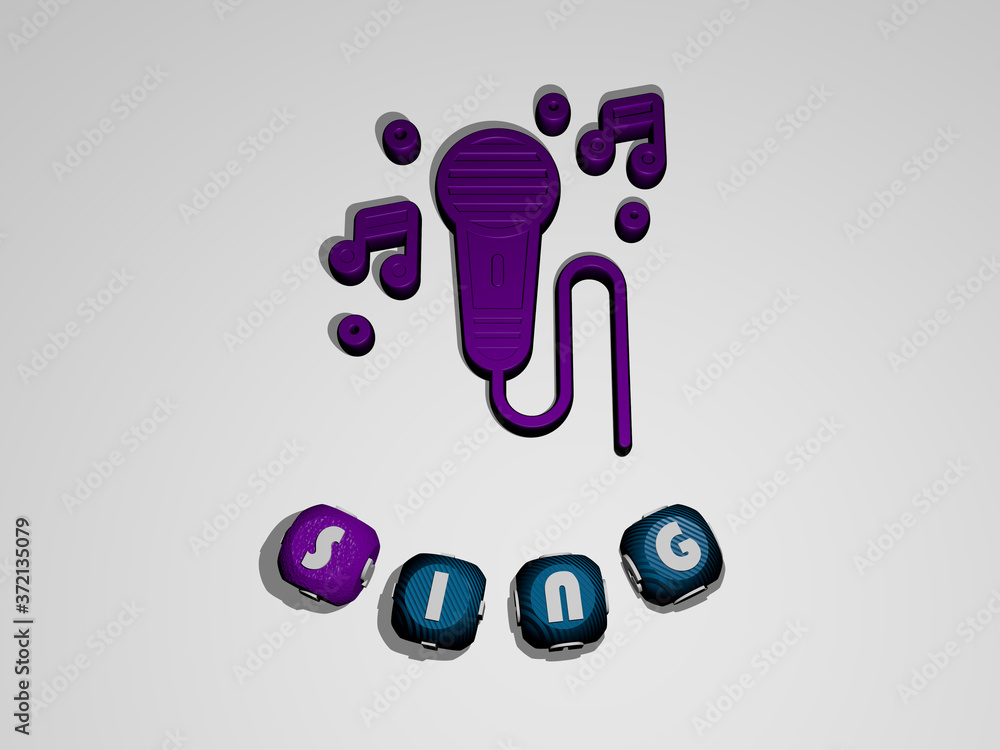 sing text around the 3D icon, 3D illustration for background and ...