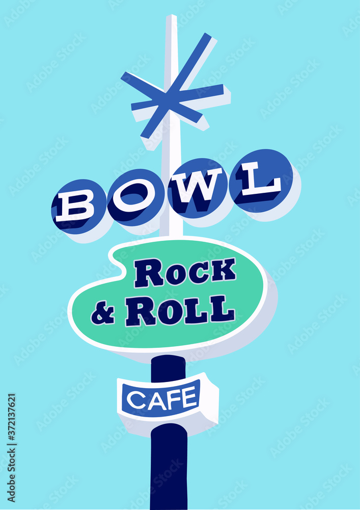 bowling retro sign board vector illustration Stock Vector | Adobe Stock