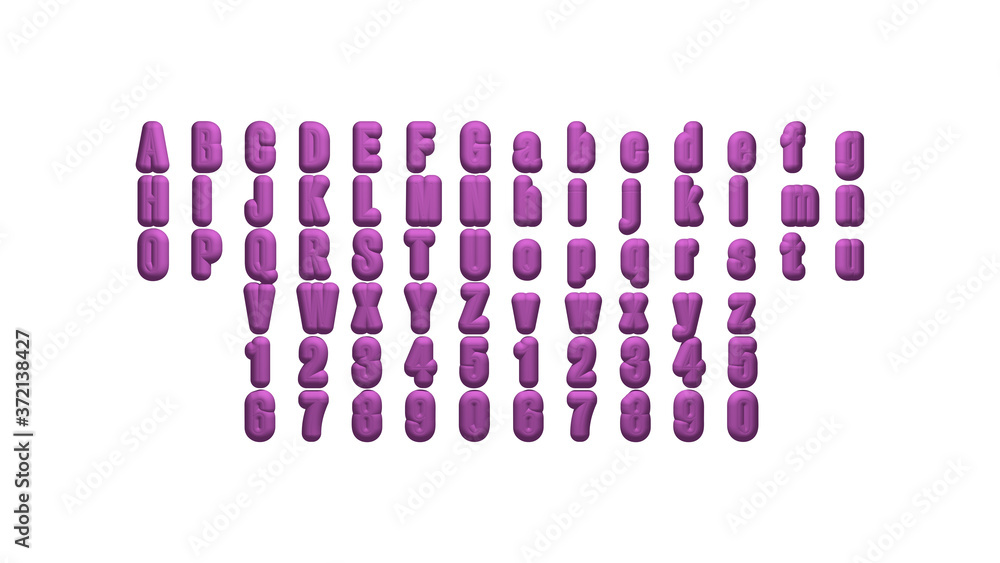 Full set of English letters in 3D illustrations separated to two sides ...
