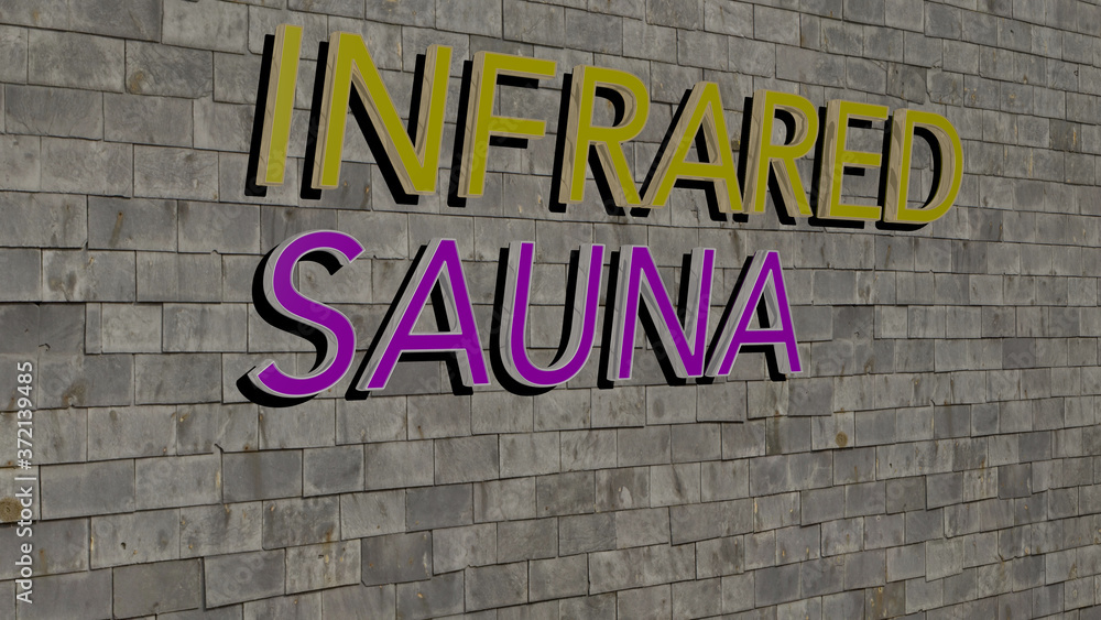 infrared sauna text on textured wall, 3D illustration for background ...