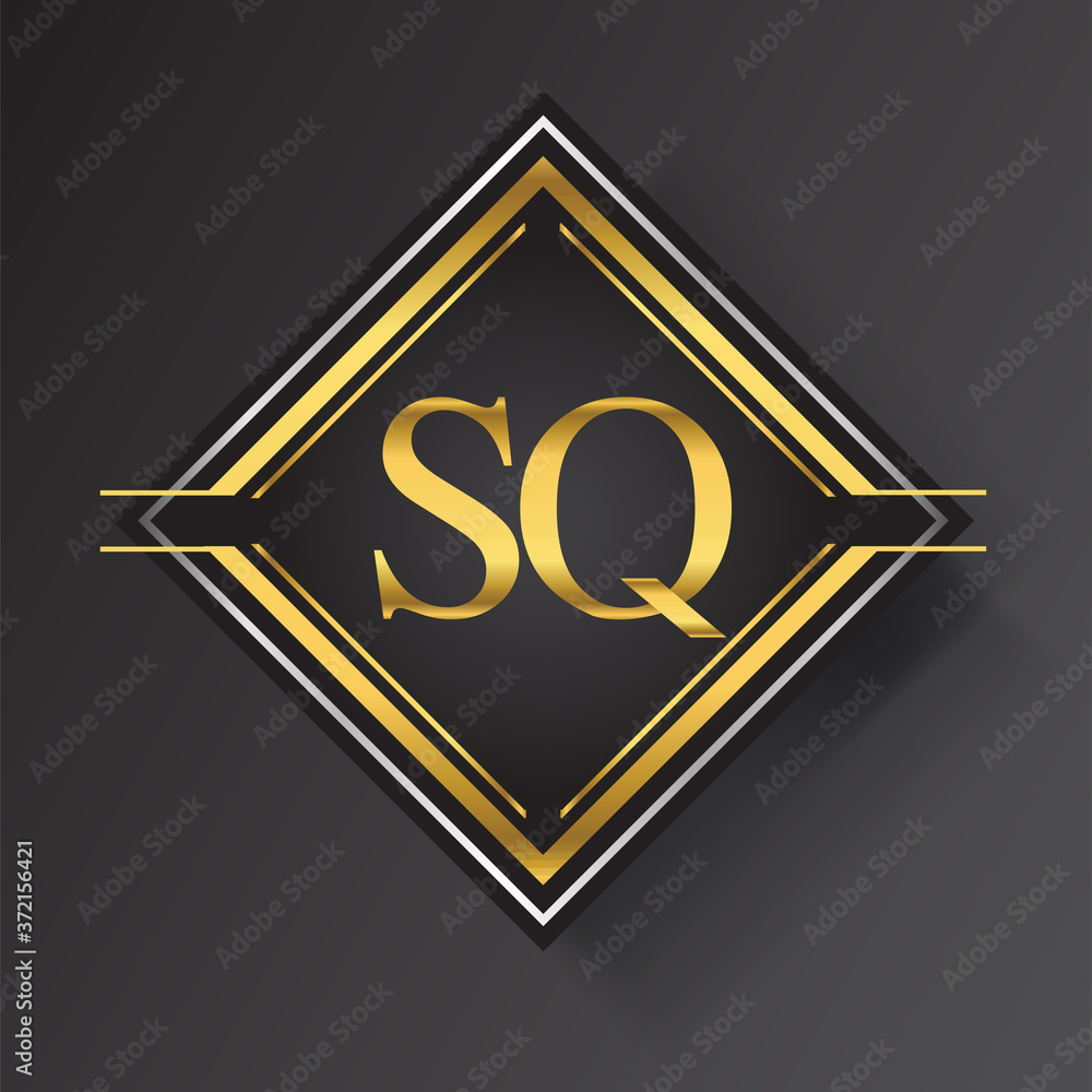 SQ Letter logo in a square shape gold and silver colored geometric ...