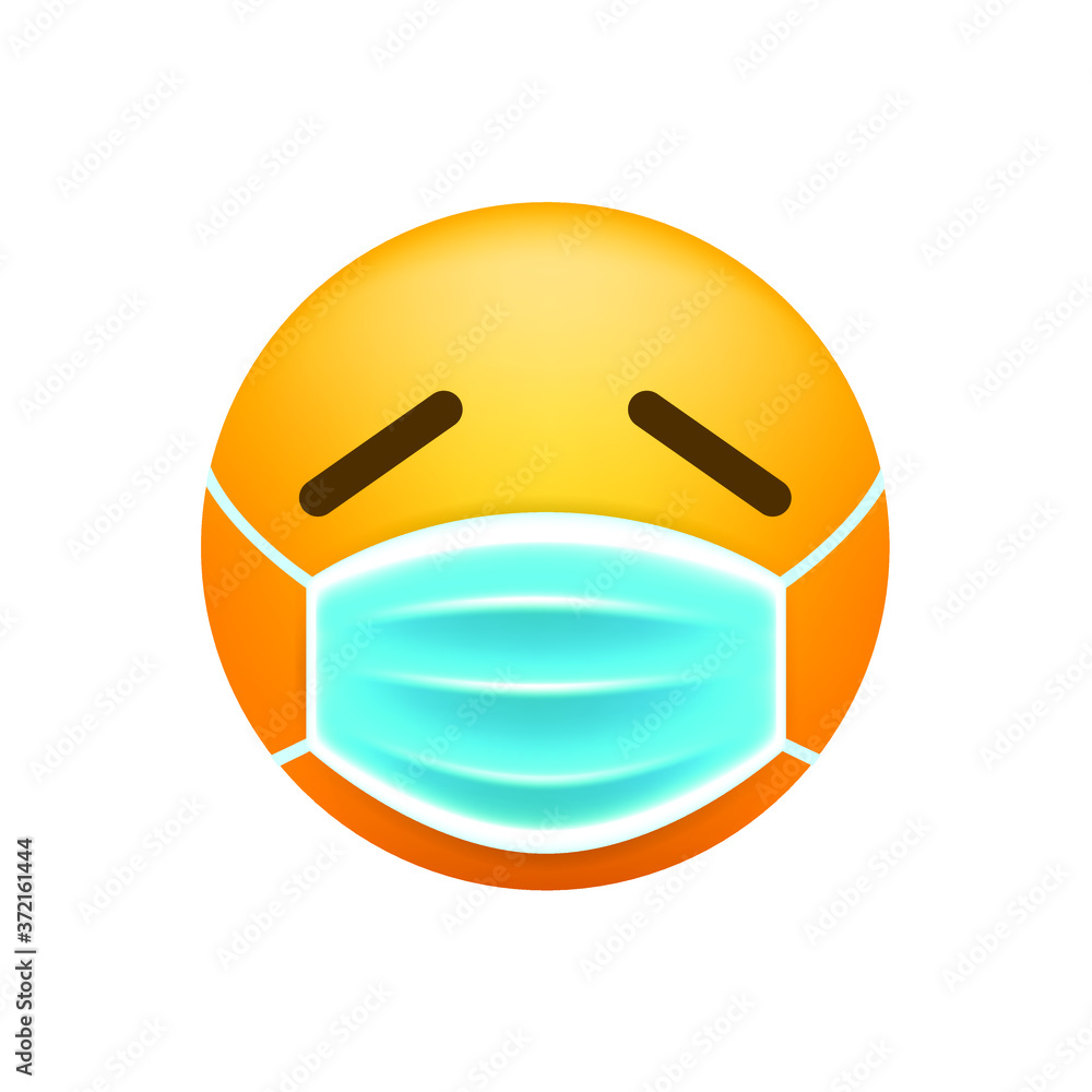 Realistic Cute Emoticon with Face Mask on White Background . Isolated ...