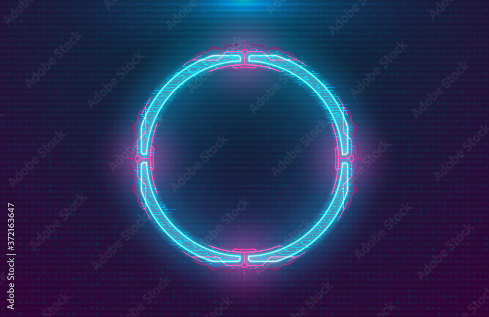 Futuristic illuminated cyberpunk hologram circle. Modern circle with ...