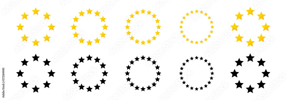 Golden star vector icons. Yellow stars in the form of a circle. Vector ...