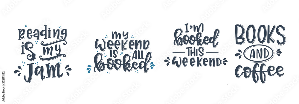 Books and reading lettering set Hand drawn typography poster ...