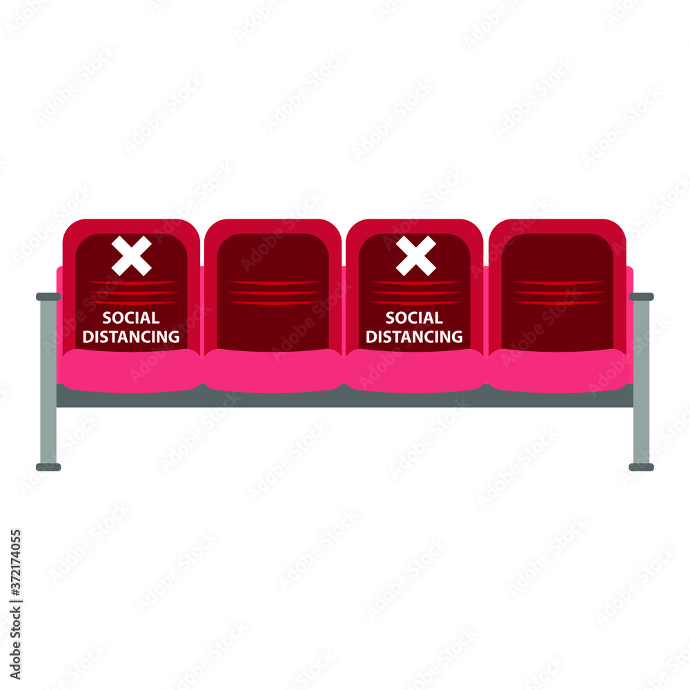 red row chair with cross sign and social distancing word use for covid ...