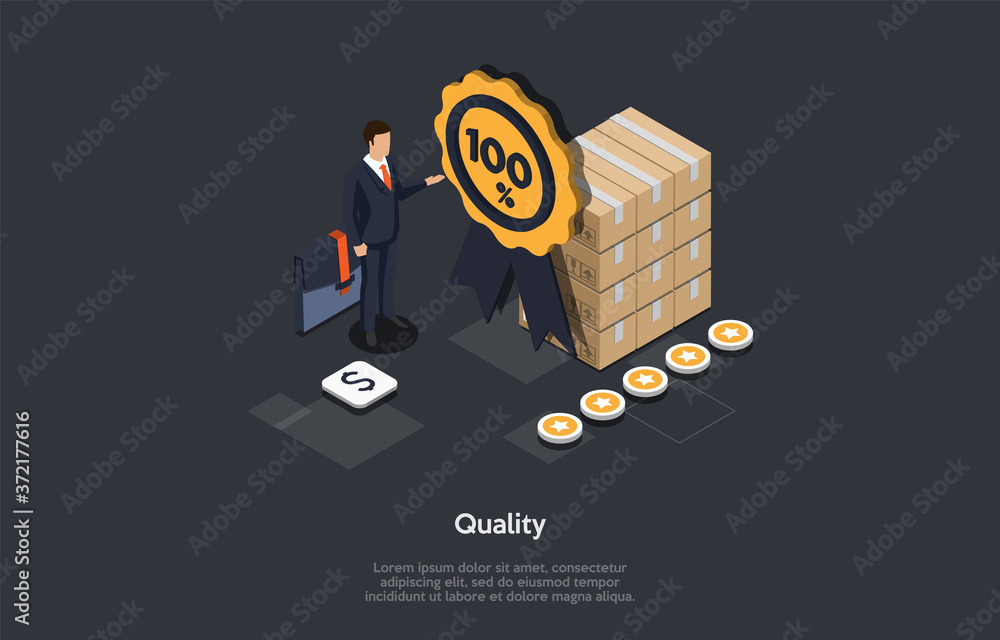 Quality Products Manufacture And Powerful Sales Creation Concept. Male ...