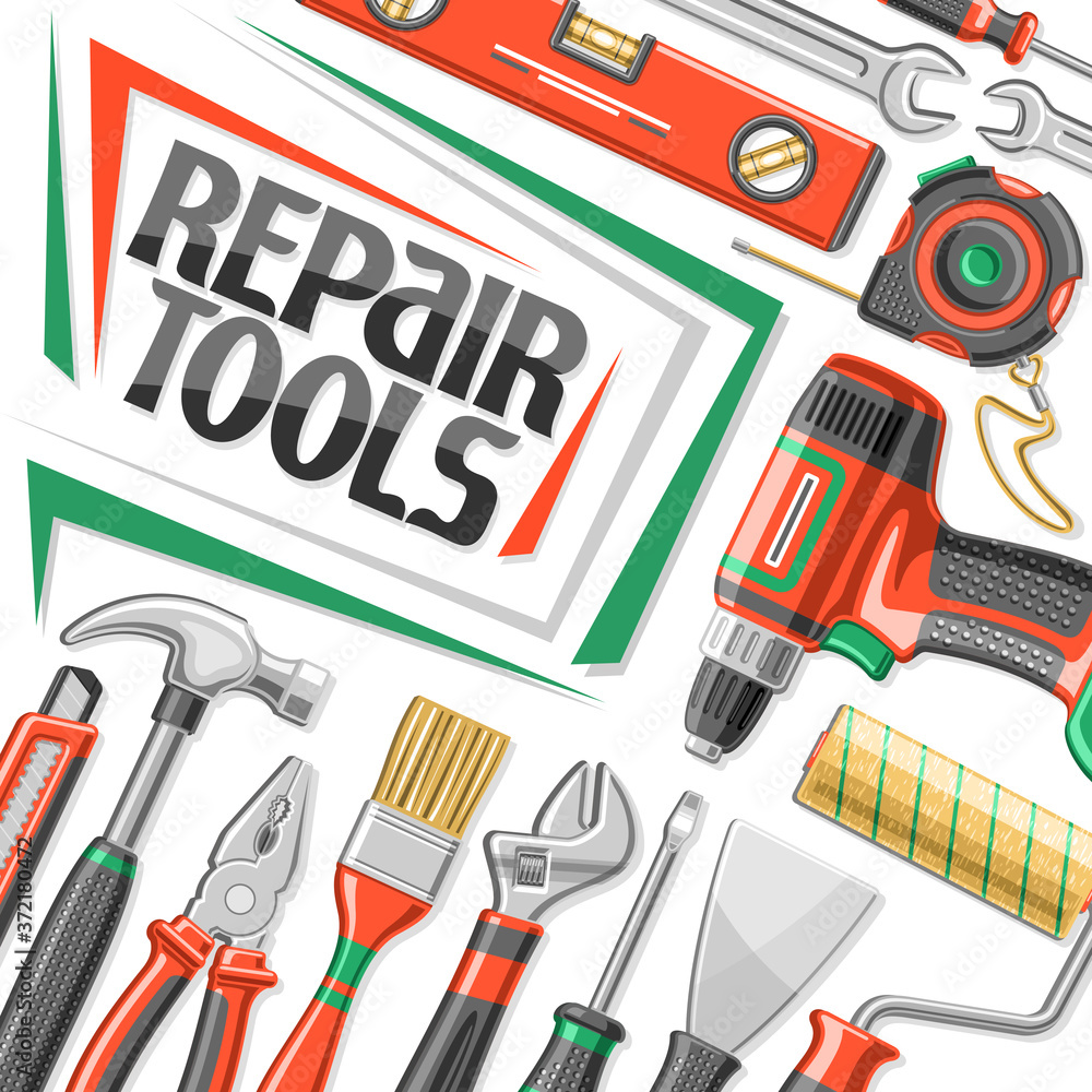 Vector poster for Repair Tools, square decorative sign board with ...