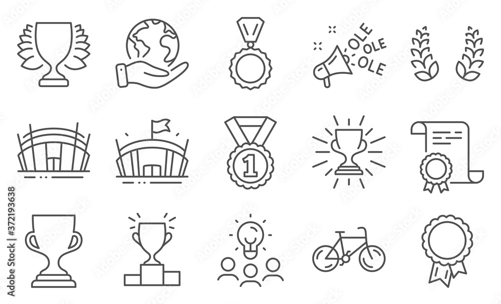 Set of Sports icons, such as Arena stadium, Award cup. Diploma, ideas ...